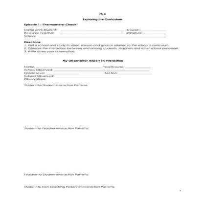 Field study 4: Exploring The Curriculum | DOC