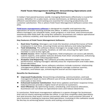 Unlock Seamless Field Team Management with Smart Software Solutions | PDF