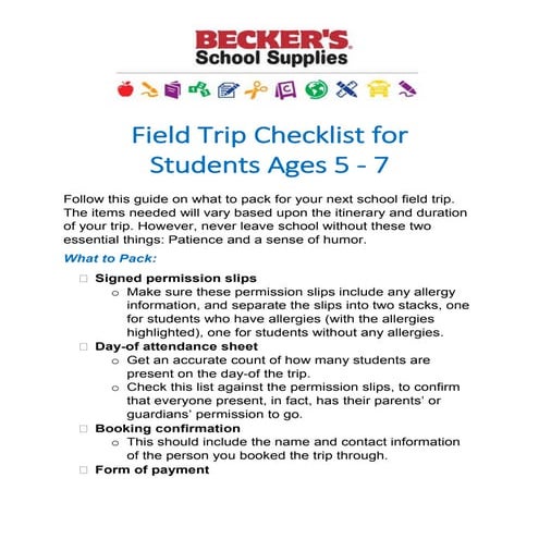 School Field Trip Checklist | PDF