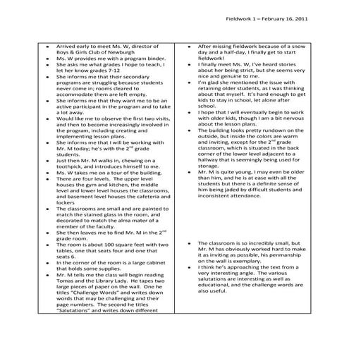 Fieldwork 1 Observation | PDF