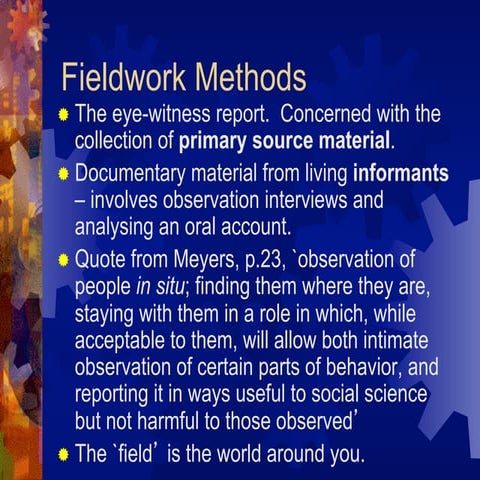 Fieldwork, methods and ideas 2013 | PDF
