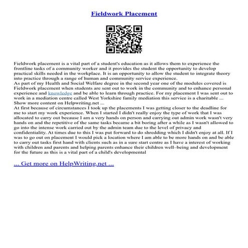 Fieldwork Placement | PDF