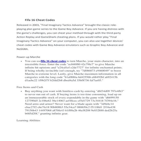 Fifa 16 cheat codes | PDF