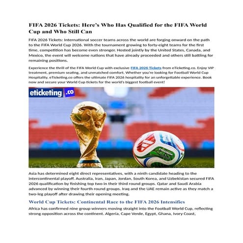 FIFA 2026 Tickets Here’s Who Has Qualified for the FIFA World Cup and ...