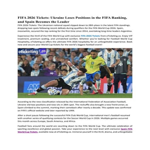 FIFA 2026 Tickets Ukraine loses positions in the FIFA ranking, and ...