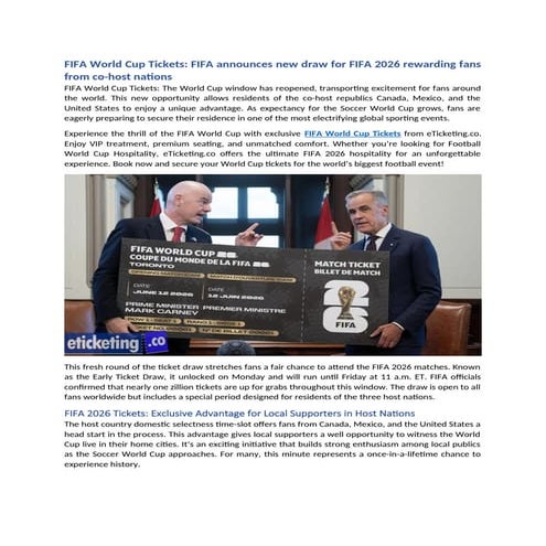 FIFA announces new draw for FIFA 2026 rewarding fans from co-host ...