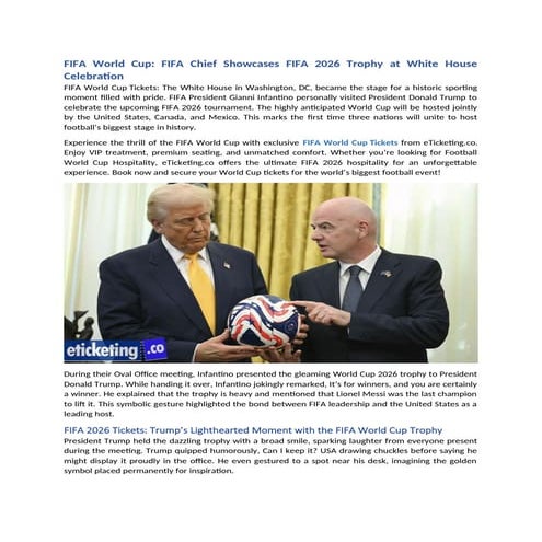 FIFA Chief Showcases FIFA 2026 Trophy at White House Celebration.docx