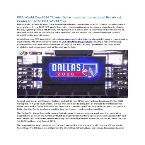 FIFA World Cup 2026 Tickets Dallas to score International Broadcast ...