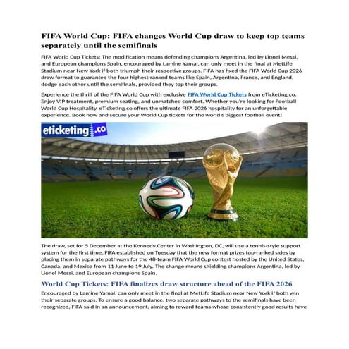 FIFA World Cup FIFA changes World Cup draw to keep top teams separately ...