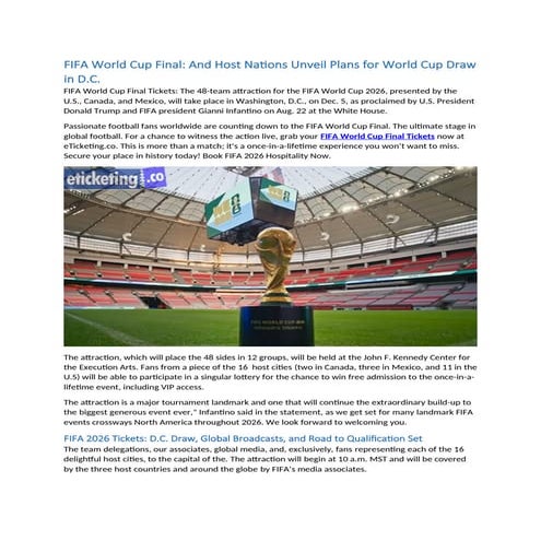 FIFA World Cup Final And Host Nations Unveil Plans for World Cup Draw ...