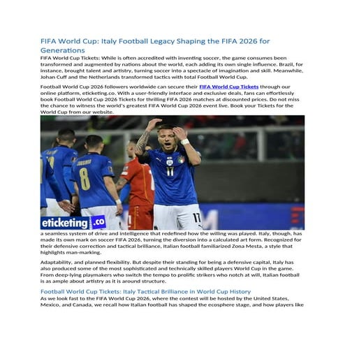 FIFA World Cup Italy Football Legacy Shaping the FIFA 2026 for ...