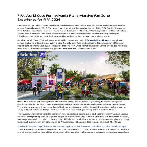 FIFA World Cup Pennsylvania Plans Massive Fan Zone Experience for FIFA ...