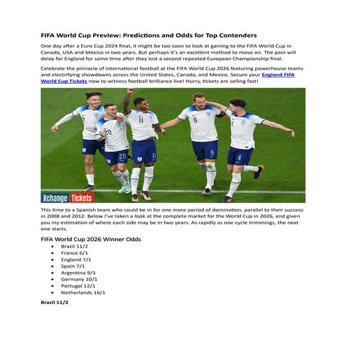 FIFA World Cup Preview Predictions and Odds for Top Contenders.docx