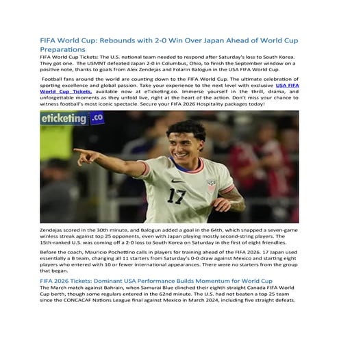FIFA World Cup Rebounds with 2-0 Win Over Japan Ahead of World Cup ...