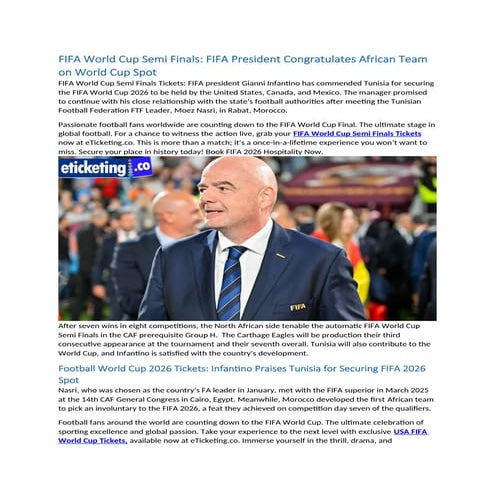 FIFA World Cup Semi Finals FIFA President Congratulates African Team on ...