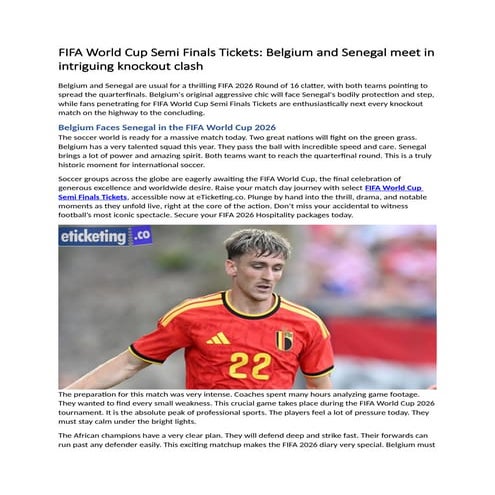 FIFA World Cup Semi Finals Tickets Belgium and Senegal meet in ...
