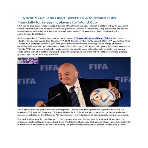 FIFA World Cup Semi Finals Tickets FIFA to reward clubs financially for ...
