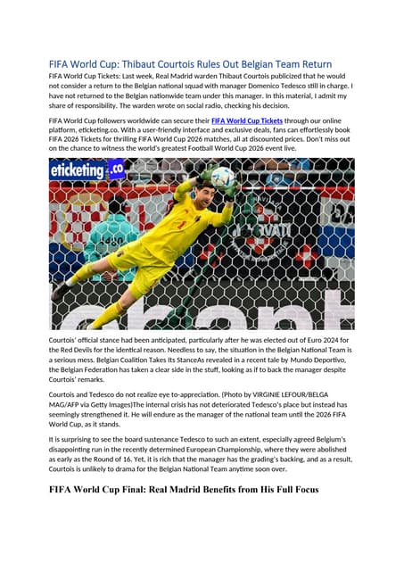 FIFA 2026 Tickets Thibaut Courtois drops Belgium return hint.docx