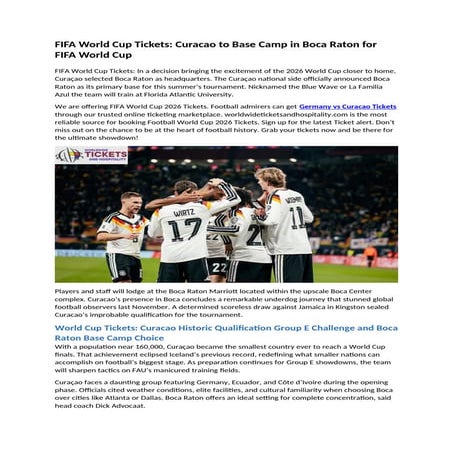 FIFA World Cup Tickets Curacao to Base Camp in Boca Raton for FIFA ...