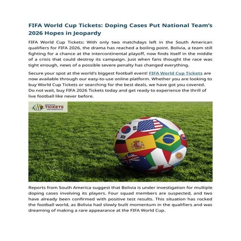 FIFA World Cup Tickets Doping Cases Put National Teams 2026 Hopes in ...
