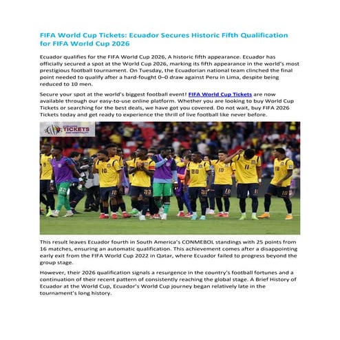FIFA World Cup Tickets Ecuador Secures Historic Fifth Qualification for ...