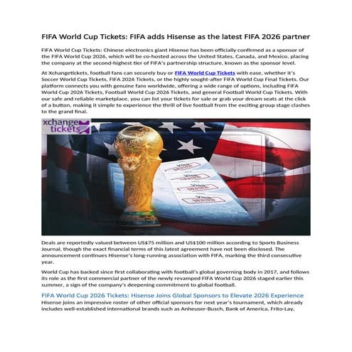 FIFA World Cup Tickets FIFA adds Hisense as the latest FIFA 2026 ...