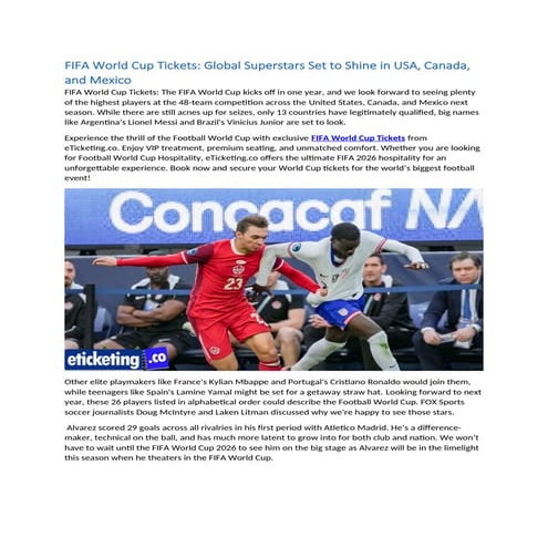 FIFA World Cup Tickets Global Superstars Set to Shine in USA, Canada ...