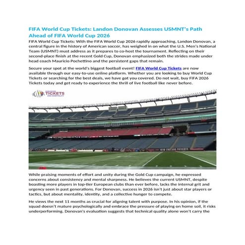 FIFA World Cup Tickets Landon Donovan Assesses USMNT’s Path Ahead of ...