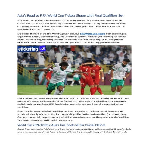FIFA World Cup Tickets Qatar, Saudi Arabia, Indonesia AFC qualifiers revealed.docx