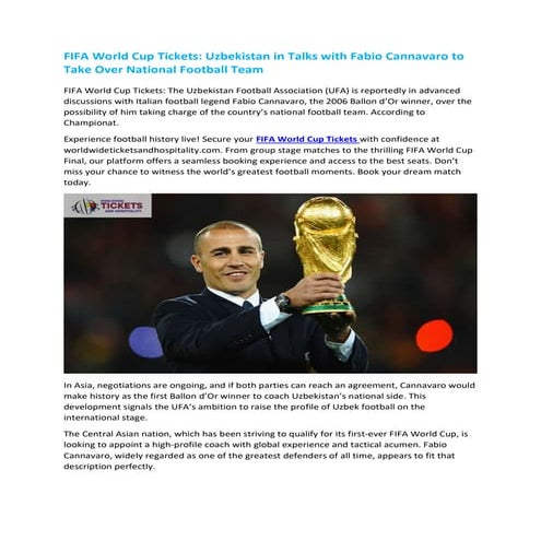 FIFA World Cup Tickets Uzbekistan in Talks with Fabio Cannavaro to Take ...