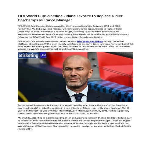 FIFA World Cup Zinedine Zidane Favorite to Replace Didier Deschamps as ...
