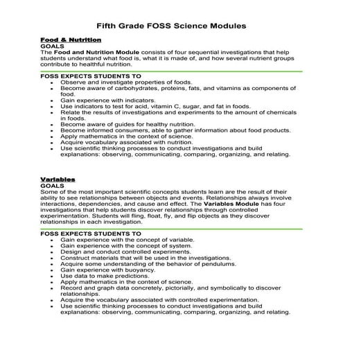 Fifth grade foss science modules | DOCX
