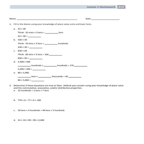 Fifth grade module 2 homework | PDF