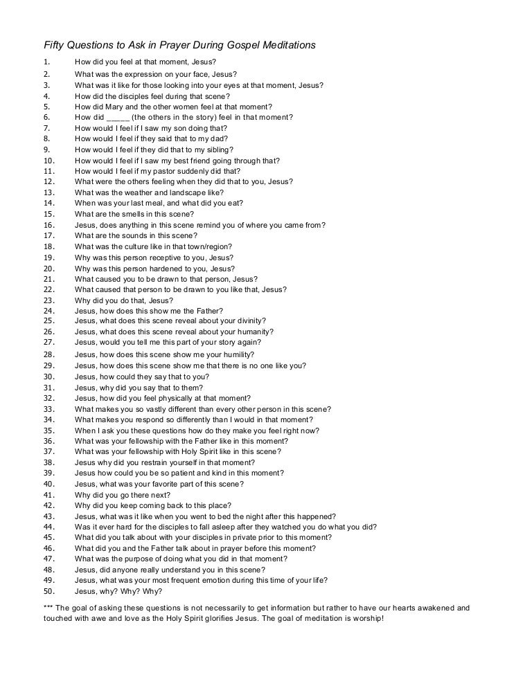 Fifty Questions to Ask in Prayer During Gospel Meditations
