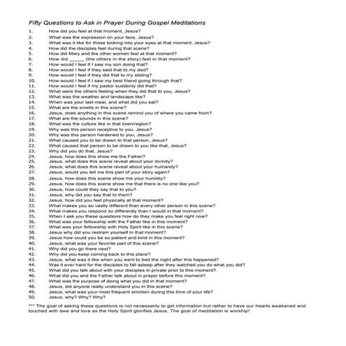 Fifty Questions to Ask in Prayer During Gospel Meditations | PDF