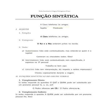 Ficha Informativa de Funçao Sintatica | PDF