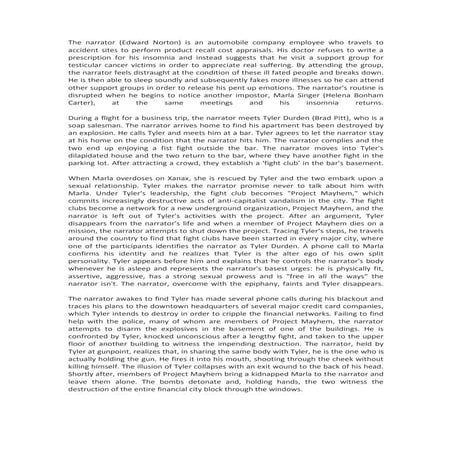 Monroe’s analysis of Schizophrenia/D.I.D in Fightclub | PPTX
