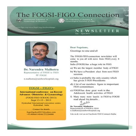 FOGSI-FIGO CONNECTION newsletter-2013 JAN-APRIL ISSUE........ | PDF