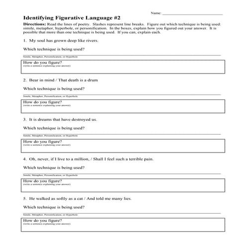 Figurative language worksheet 2 | PDF
