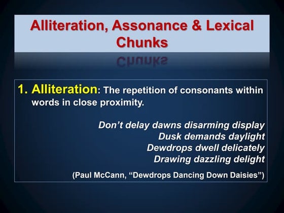 Alliteration & assonance | PPT | Poetry | Books and Literature