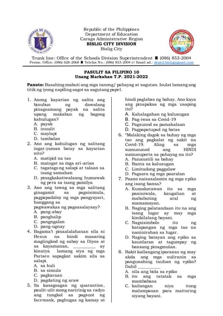 IKALAWANG MARKAHANG PAGSUSULIT in Filipino 10 .docx
