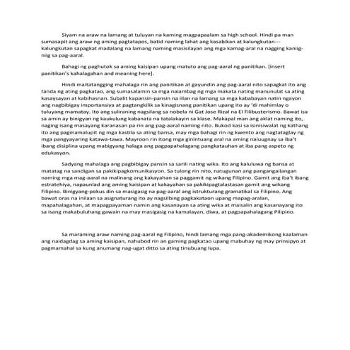 Filipino Reflection for School Year 2012-2013 | DOCX