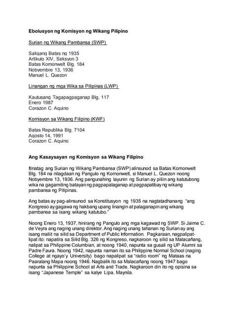 Development at Pag-unlad ng Wikang Filipino | PPT