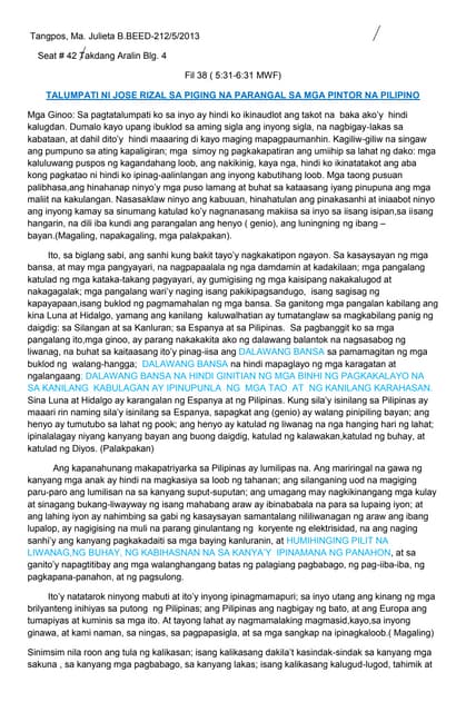 Mga Sinulat ni Dr. Jose Rizal | PPT