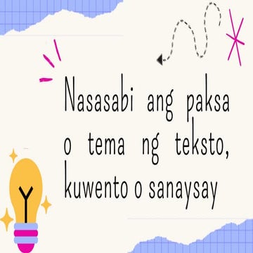 FILIPINO 3 Q3W3 DAY 1. Pagbibigay ng Paksa sa Kuwento o Sanaysaypptx | PPTX
