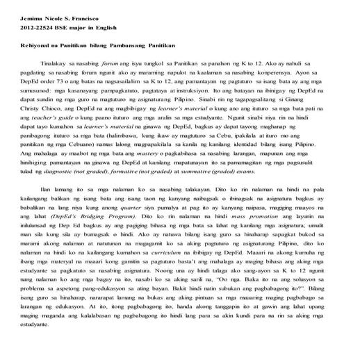 Thesis in Filipino Sample | PPTX
