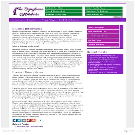 Glucose Intolerance Symptoms | PDF