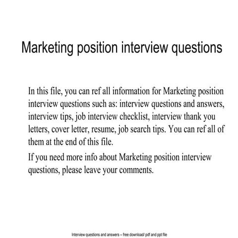 Marketing position interview questions | PPT