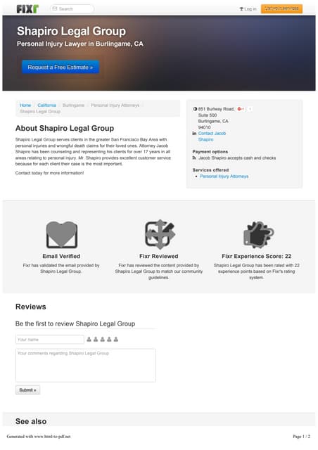 Jacob Shapiro | Burlingame, California Injury Lawyer | PDF