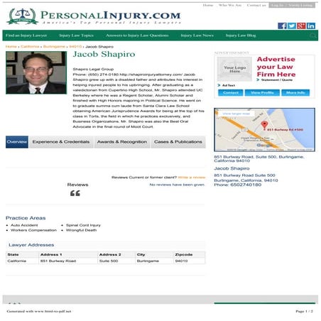 Jacob Shapiro | Burlingame, California Injury Lawyer | PDF